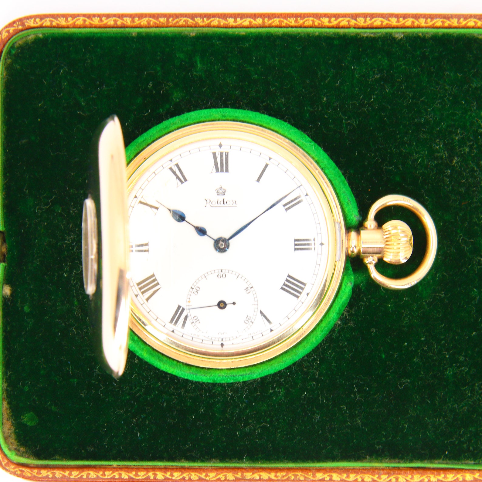 Vintage 9 Carat Half Hunter Pocket Watch Roldor 17 Jewel Hallmarked 1/2 ...