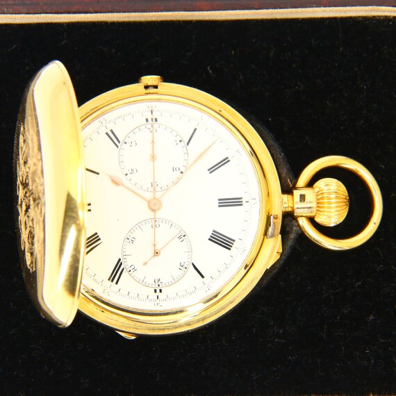 Antique 18 Carat Gold Chronograph Pocket Watch Free S… - Gem