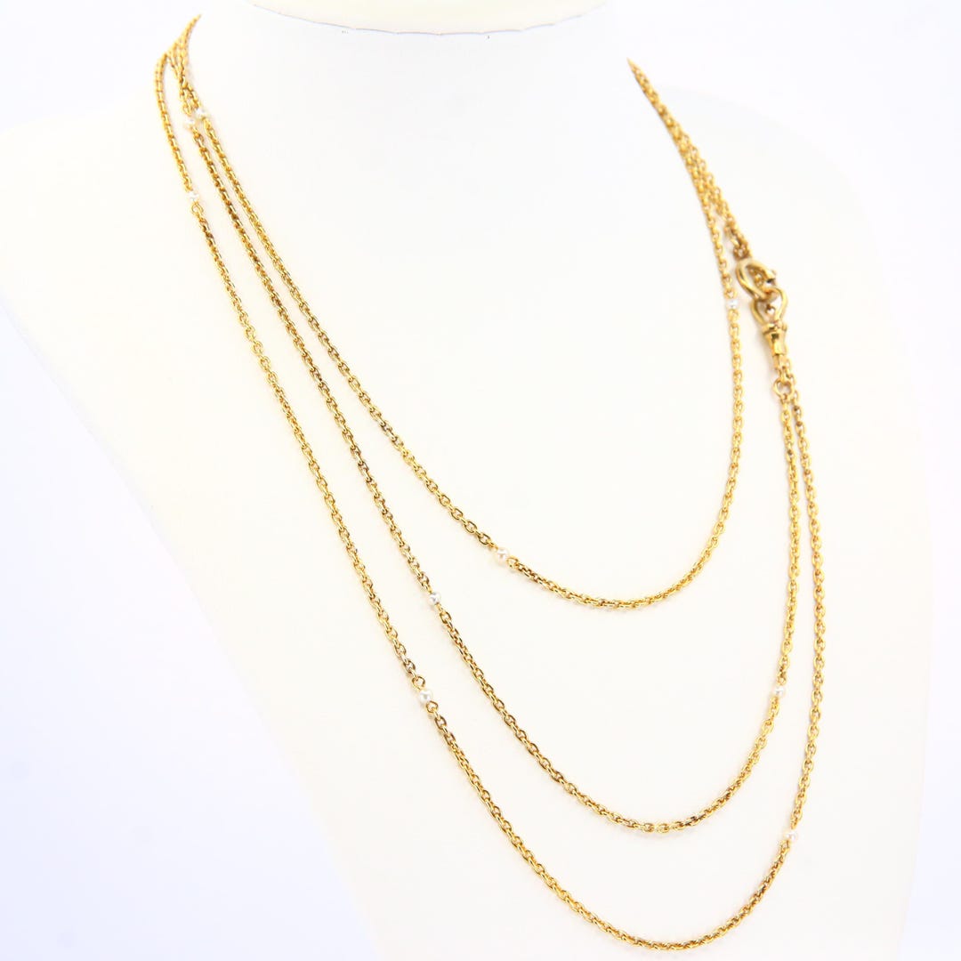 Antique 15k Victorian Guard Chain Necklace – 52" Long Yellow Gold With ...