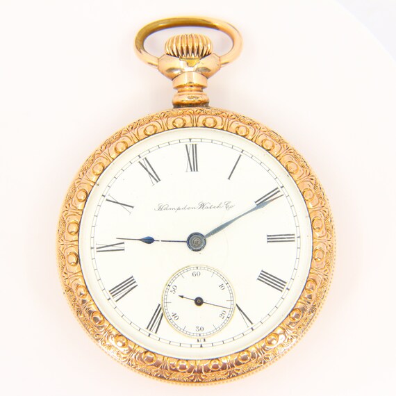 Antique 1880 Keyless Open Face Pocket Watch Hampden W… - Gem