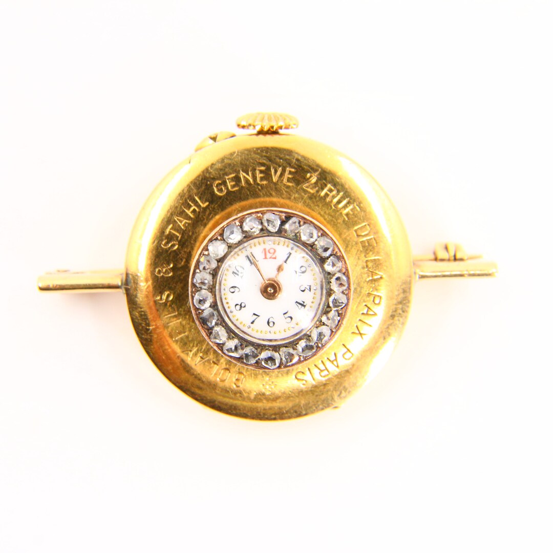 Vintage 18K Golay Fils & Stahl, Geneve Diamond Yellow Gold Button ...