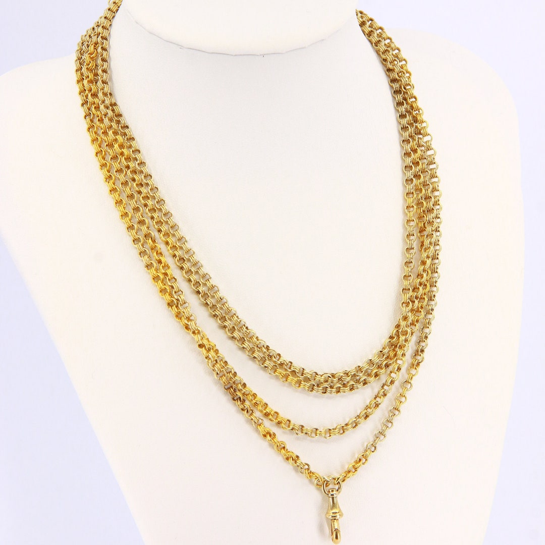 Antique 15 Carat Gold Muff Guard Chain Necklace 64 Inch, Yellow Gold ...