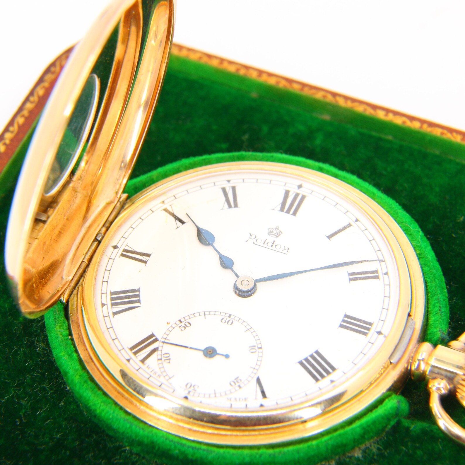 Vintage 9 Carat Half Hunter Pocket Watch Roldor 17 Jewel Hallmarked 1/2 ...