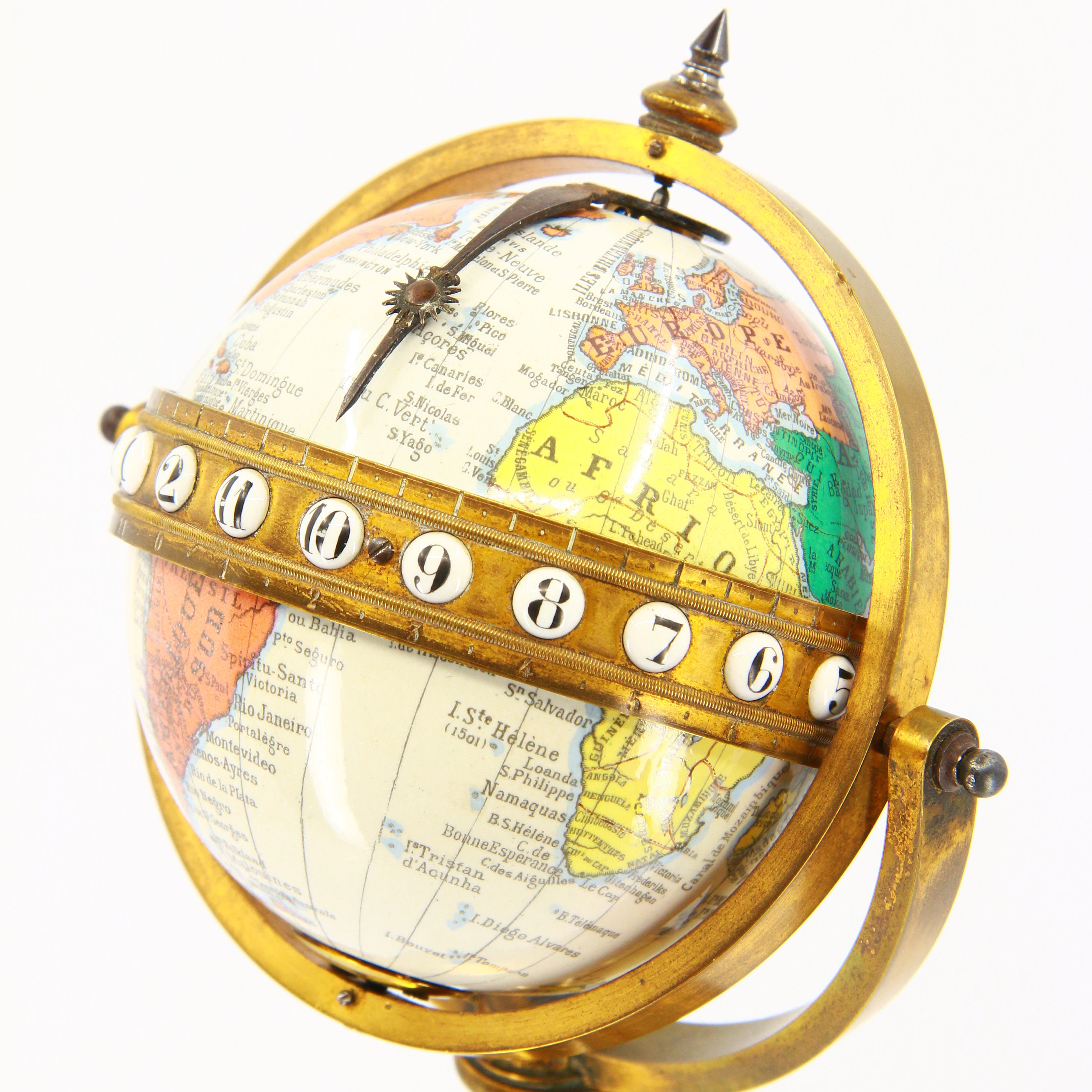 Antique Revolving World Globe Clock French Designer Antoine Redier ...