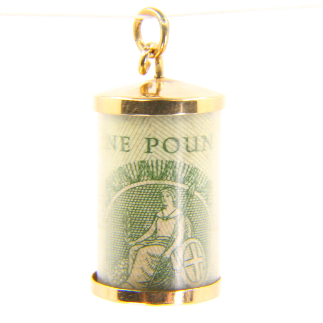 Vintage 9ct Emergency 1 Pound Note Charm Pendant UK Old 1 Pound Yellow ...