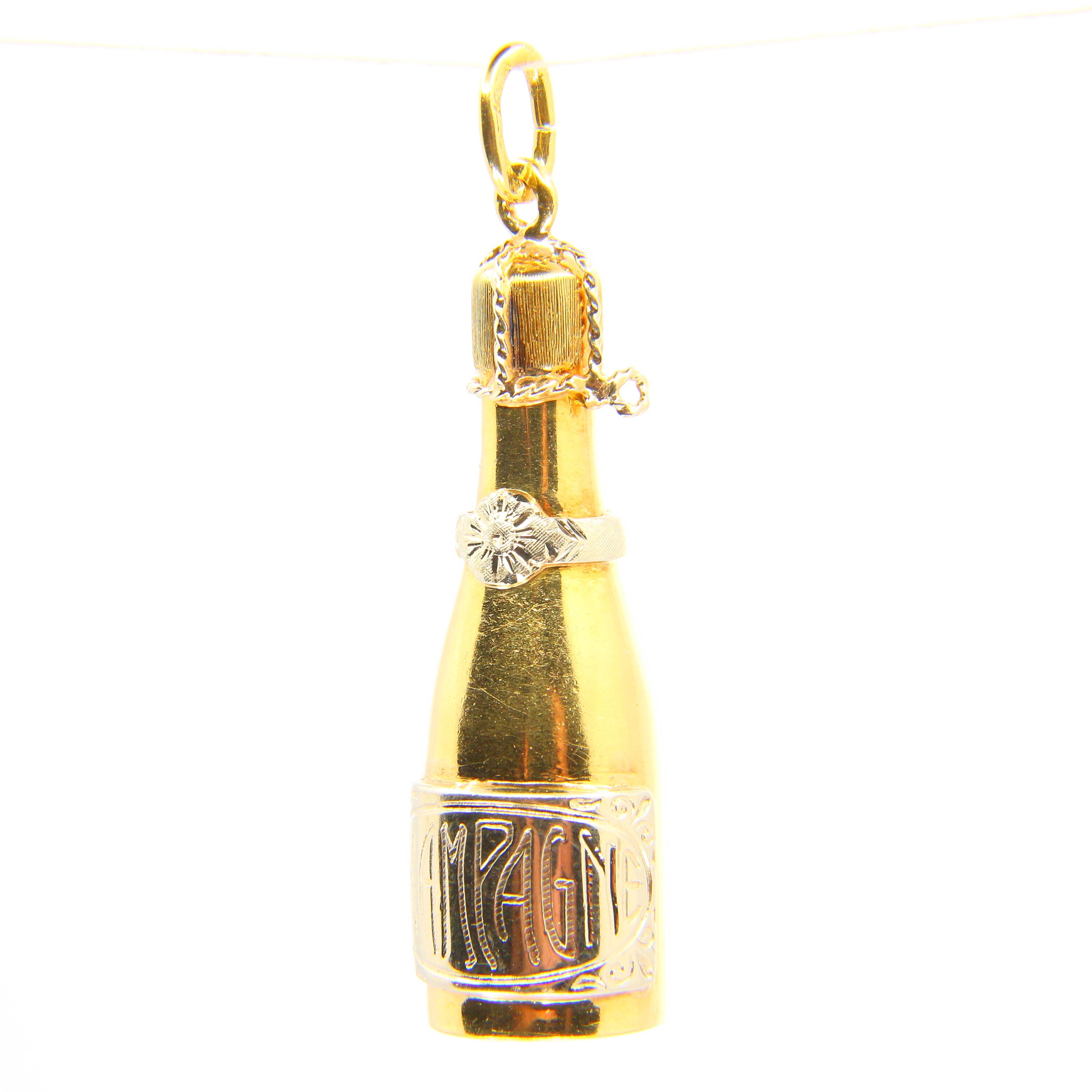 Vintage Large 18K Champagne Bottle Pendant 18 Carat Yellow Gold Charm ...