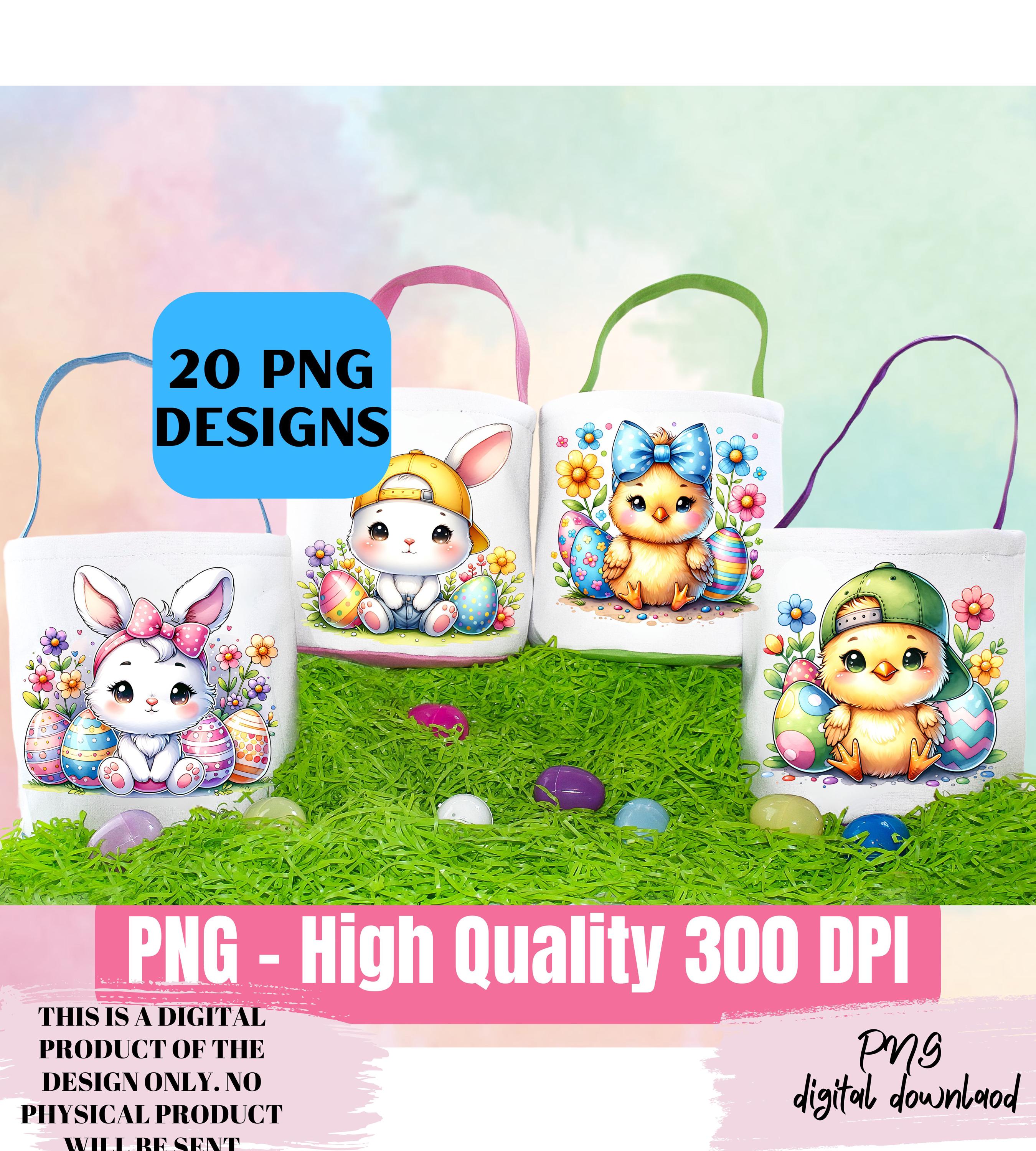 20 Easter Basket Bag PNG Clipart Bundle, Cute Bunny PNG, Easter Chick ...