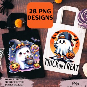 28 PNG Trick or Treat Bag Clipart Bundle, Halloween Ghost PNG, Cute ...