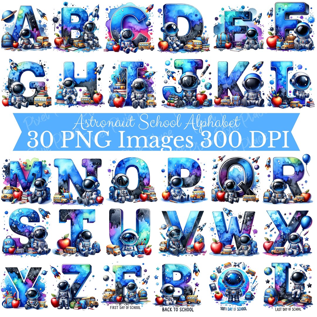 30 School Alphabet PNG Clipart Bundle, Last Day of School, First Day ...