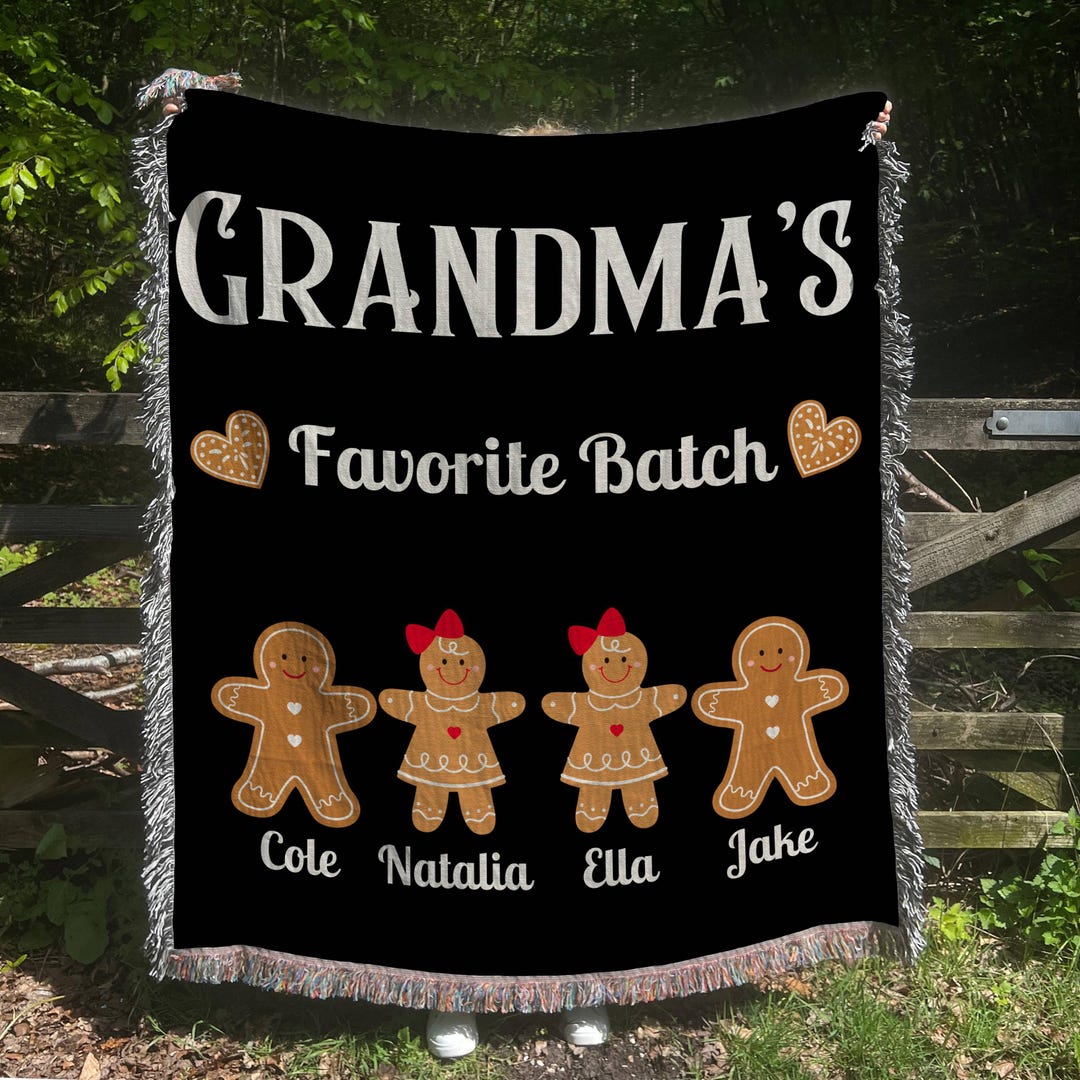 Custom Grandkids Names Blanket, Personalized Grandparents Cotton Woven ...