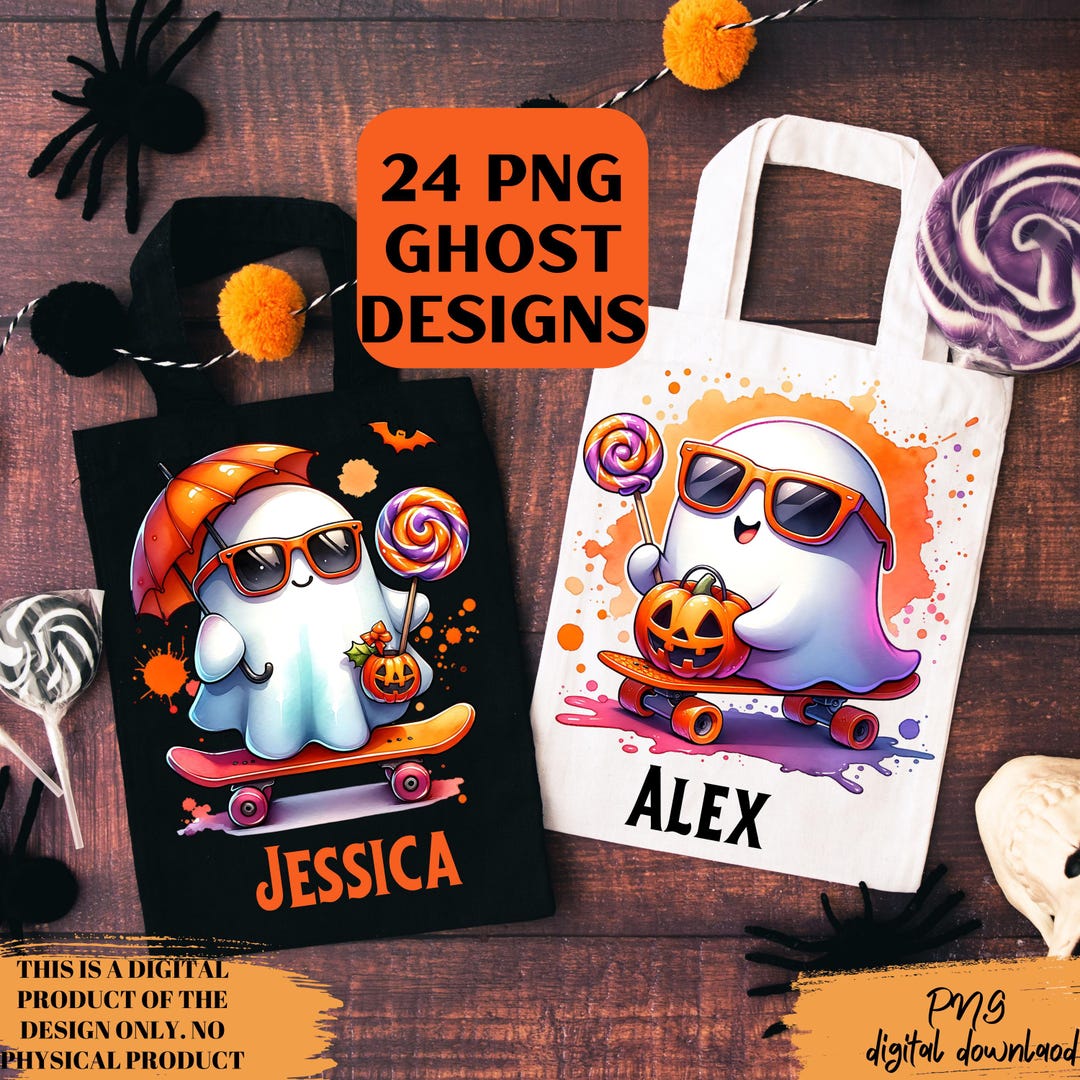 24 PNG Trick or Treat Bag Clipart Bundle, Halloween Ghost PNG, Cute ...