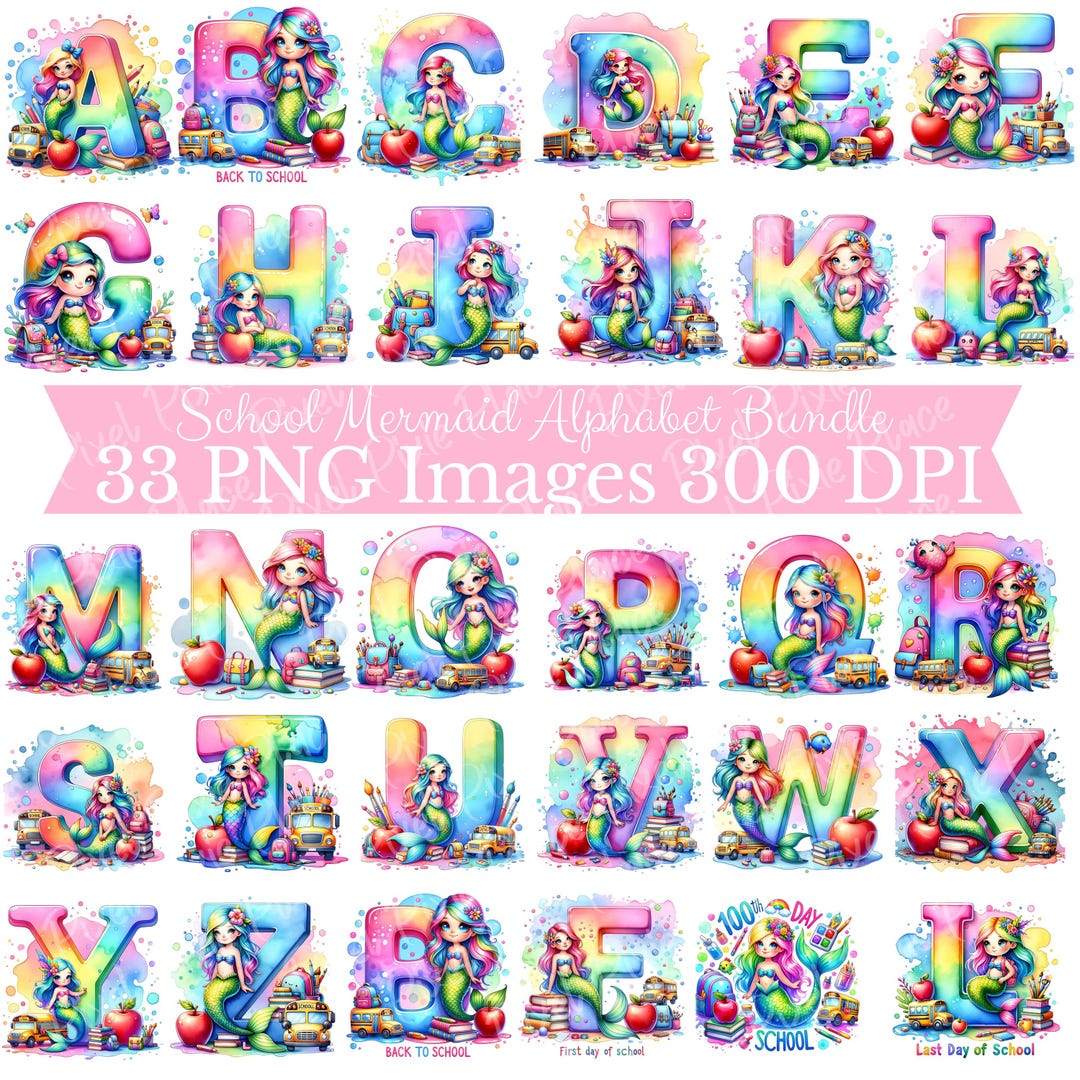 33 School Alphabet PNG Clipart Bundle, Last Day of School, First Day ...