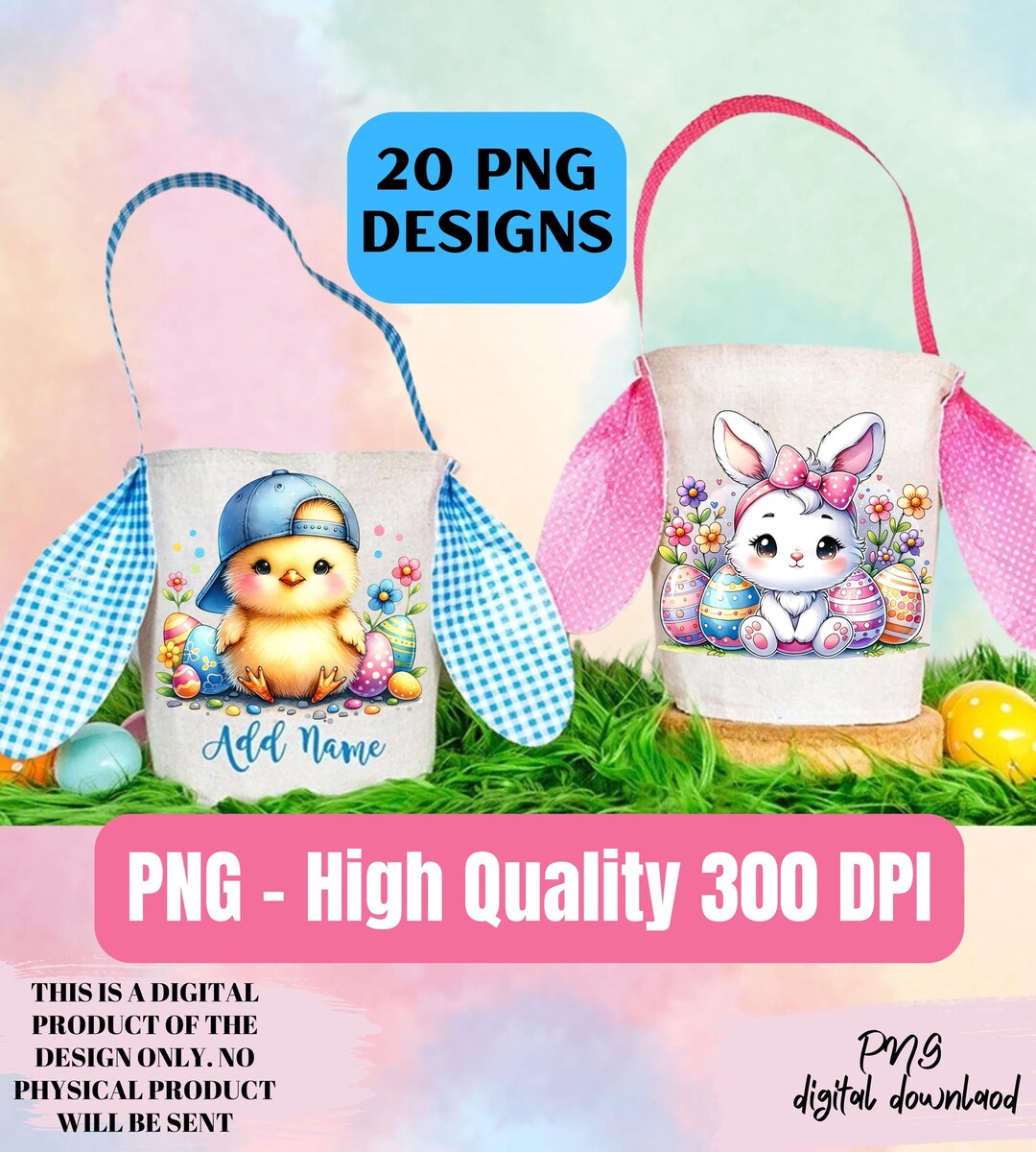 20 Easter Basket Bag PNG Clipart Bundle, Cute Bunny PNG, Easter Chick ...