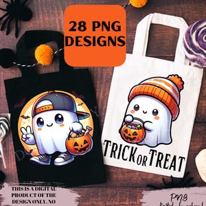 28 PNG Trick or Treat Bag Clipart Bundle, Halloween Ghost PNG, Cute ...