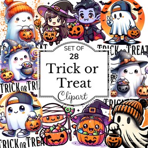 28 PNG Trick or Treat Bag Clipart Bundle, Halloween Ghost PNG, Cute ...
