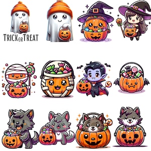 28 PNG Trick or Treat Bag Clipart Bundle, Halloween Ghost PNG, Cute ...