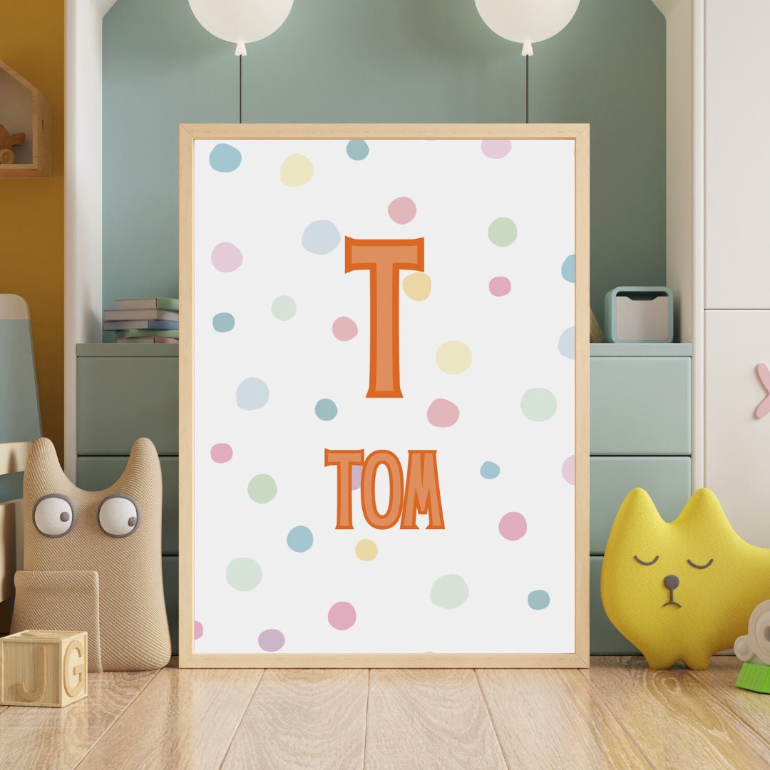 Nursery Print Spotty Initial Name New Baby Gift Customisable Print ...