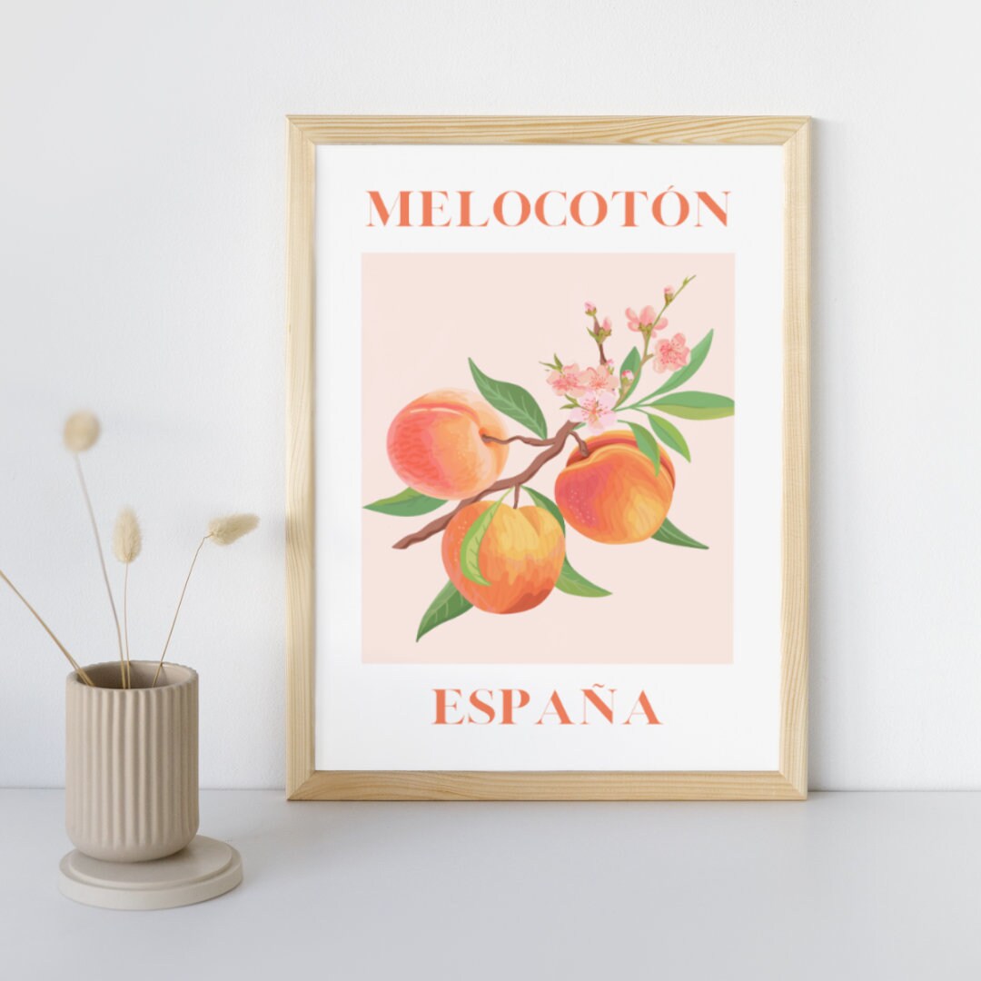 Peach Print Spanish Print Fruit Wall Art Kitchen Print Dining Room Home ...