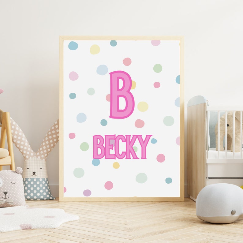 Nursery Print Spotty Initial Name New Baby Gift Customisable Print ...
