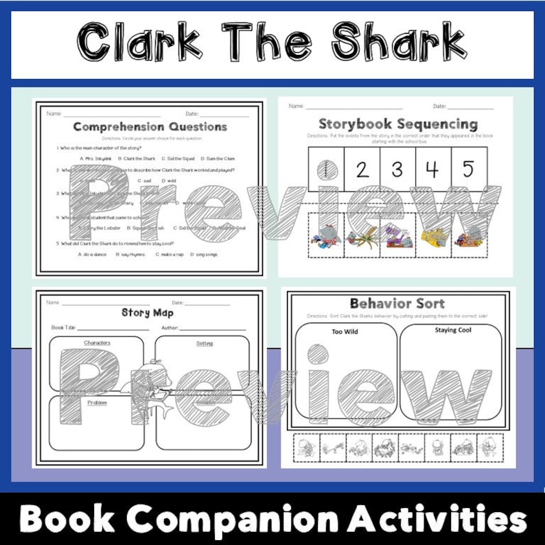 Clark the Shark: Back to School Book Companion Comprehension Activities ...