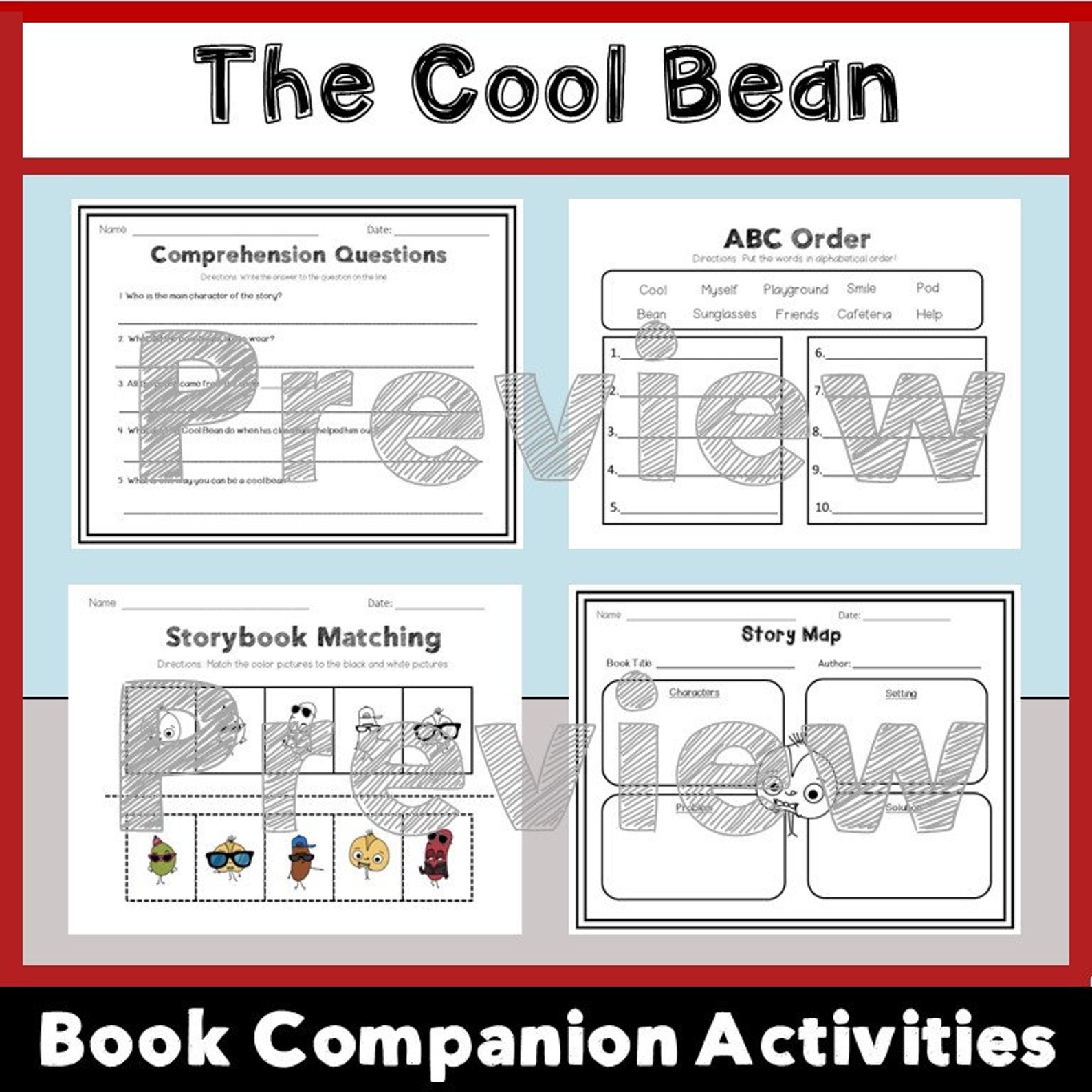 The Cool Bean: Back to School Book Companion Activities L Reading ...