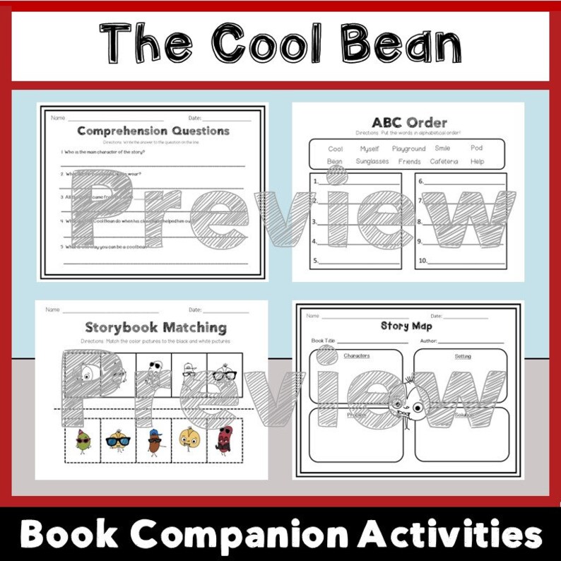 The Cool Bean: Back to School Book Companion Activities L Reading ...