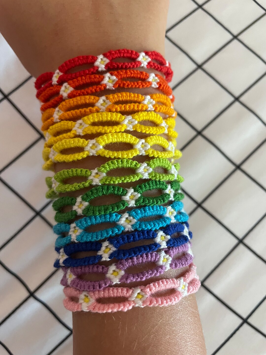 Handmade Daisy Chain Pattern Friendship Bracelet Set of 11 - Etsy