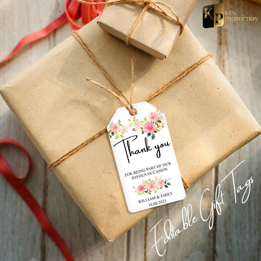Thank You Gift Tags Template Watercolor Pink Rose Wedding - Etsy