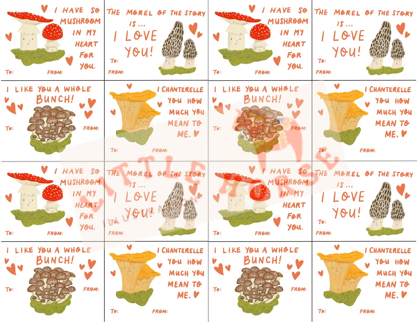 Cute Fun Sweet Printable Mushroom Valentines Day Cards Kids Classroom ...