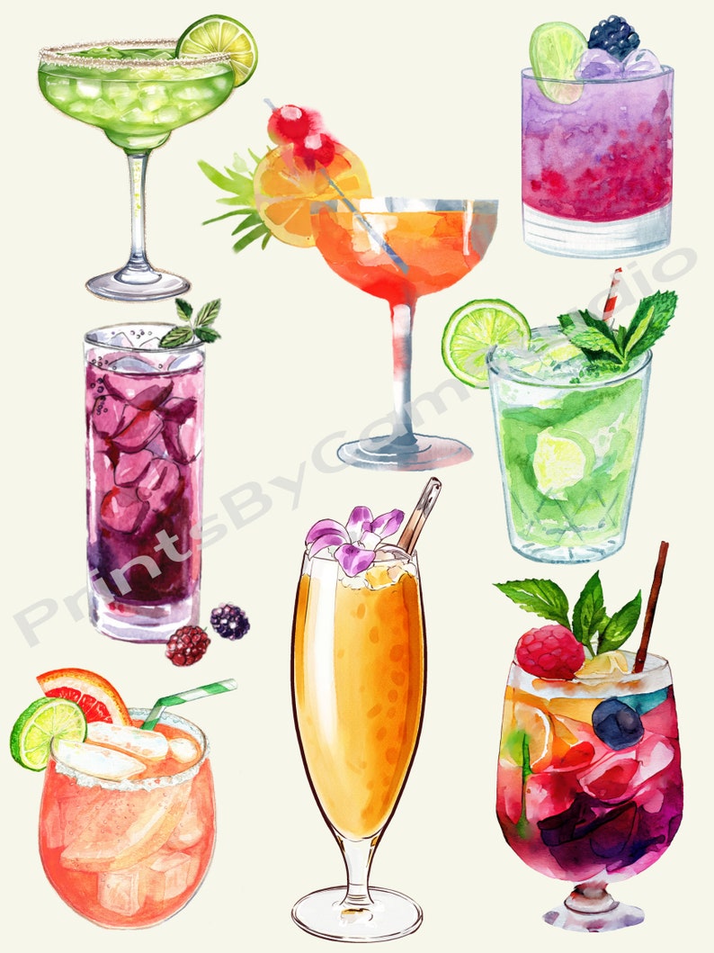 Watercolor Cocktail Digital Print - Etsy