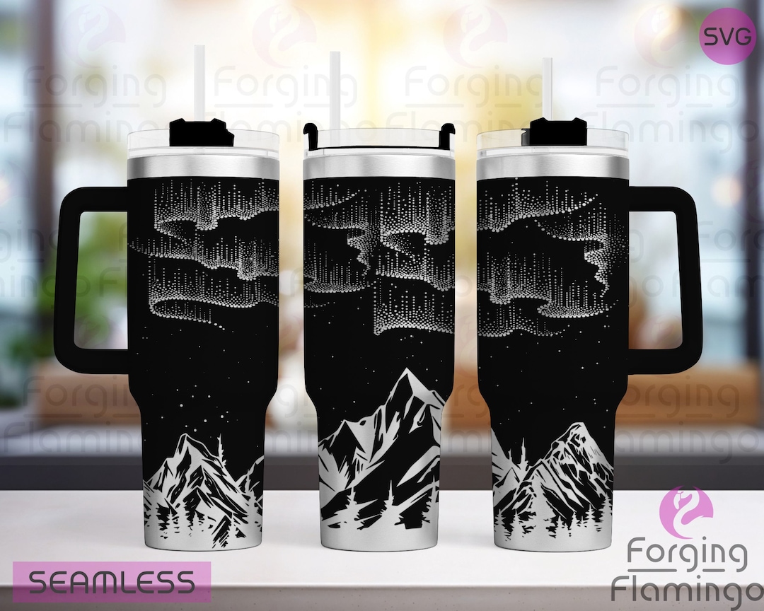 Northern Lights W/mountains Laser Engraved Seamless Full 20/30/40oz ...