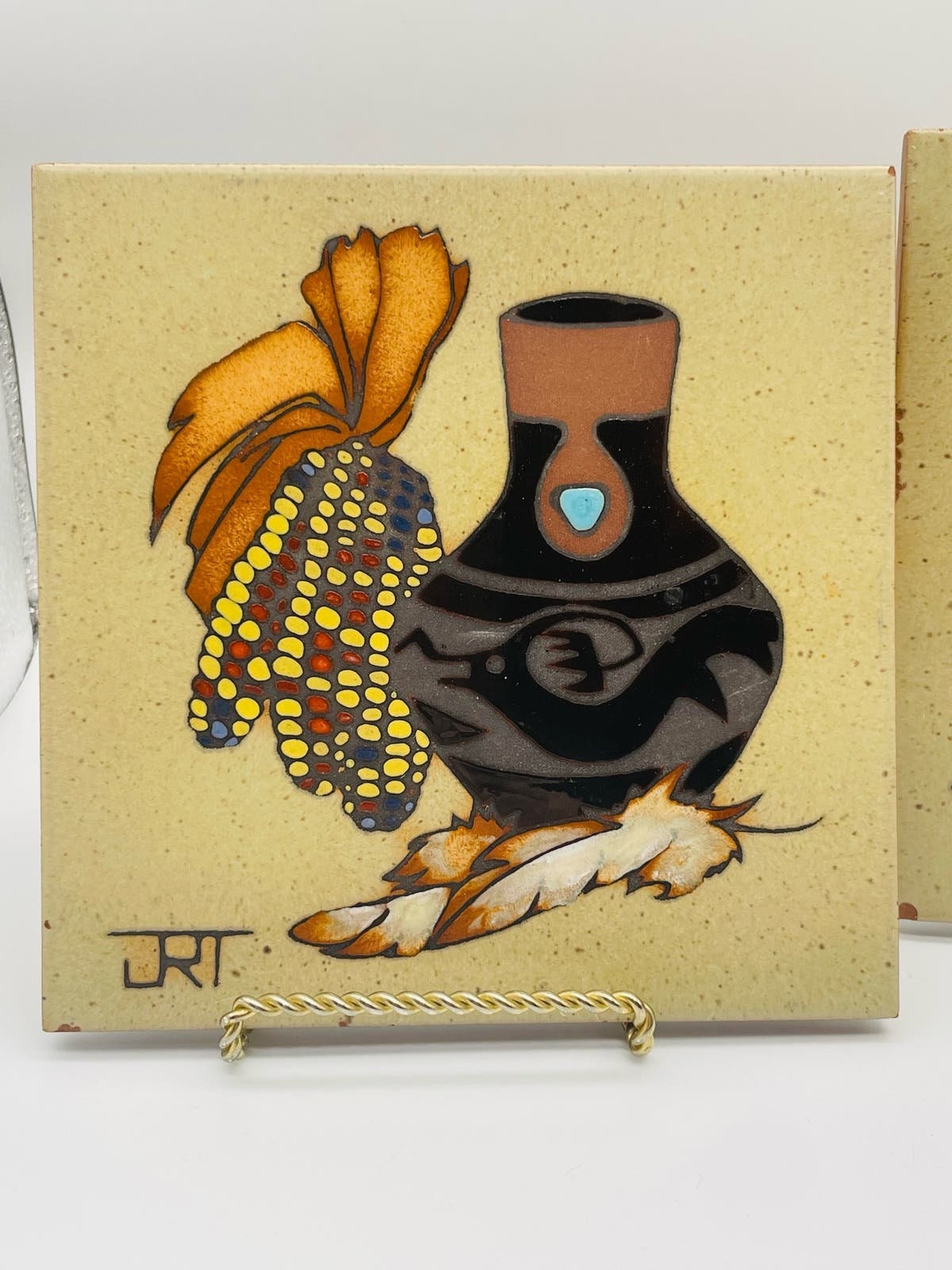 Vintage Jack Teissedre Hand Painted Glazed Ceramic Southwest Art Tile ...