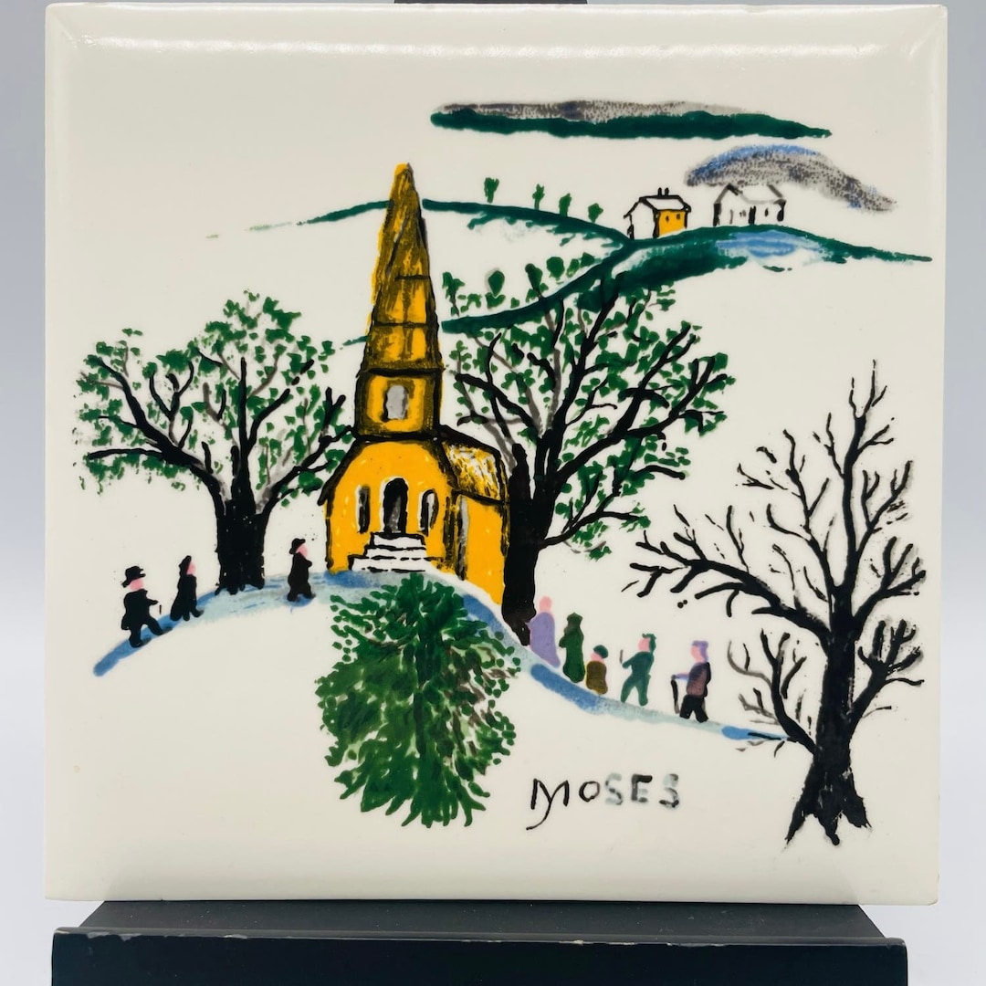 Vintage Folk Art Grandma Moses Ceramic Tile church Goers 1952 - Etsy