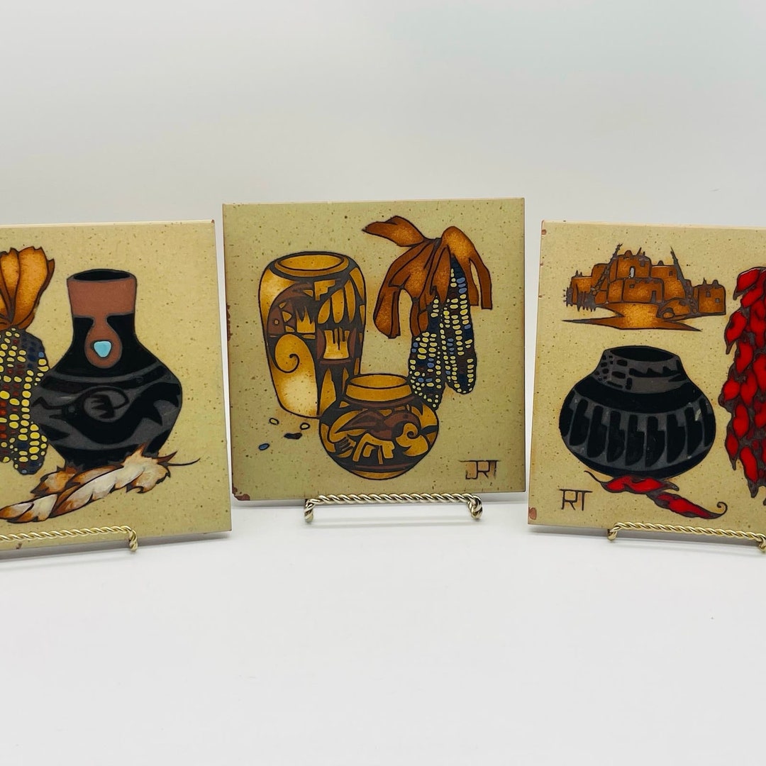 Vintage Jack Teissedre Hand Painted Glazed Ceramic Southwest Art Tile ...