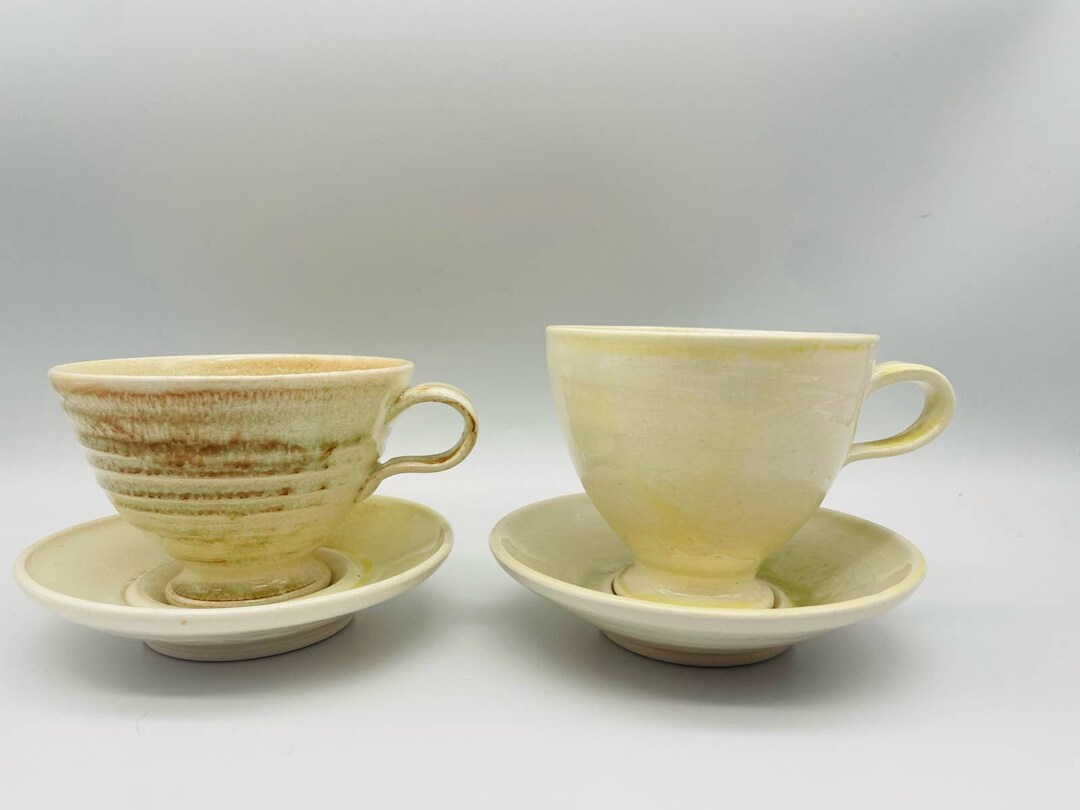 Handmade Pottery Cups and Saucers in Beautiful Rustic Shades of Yellow ...