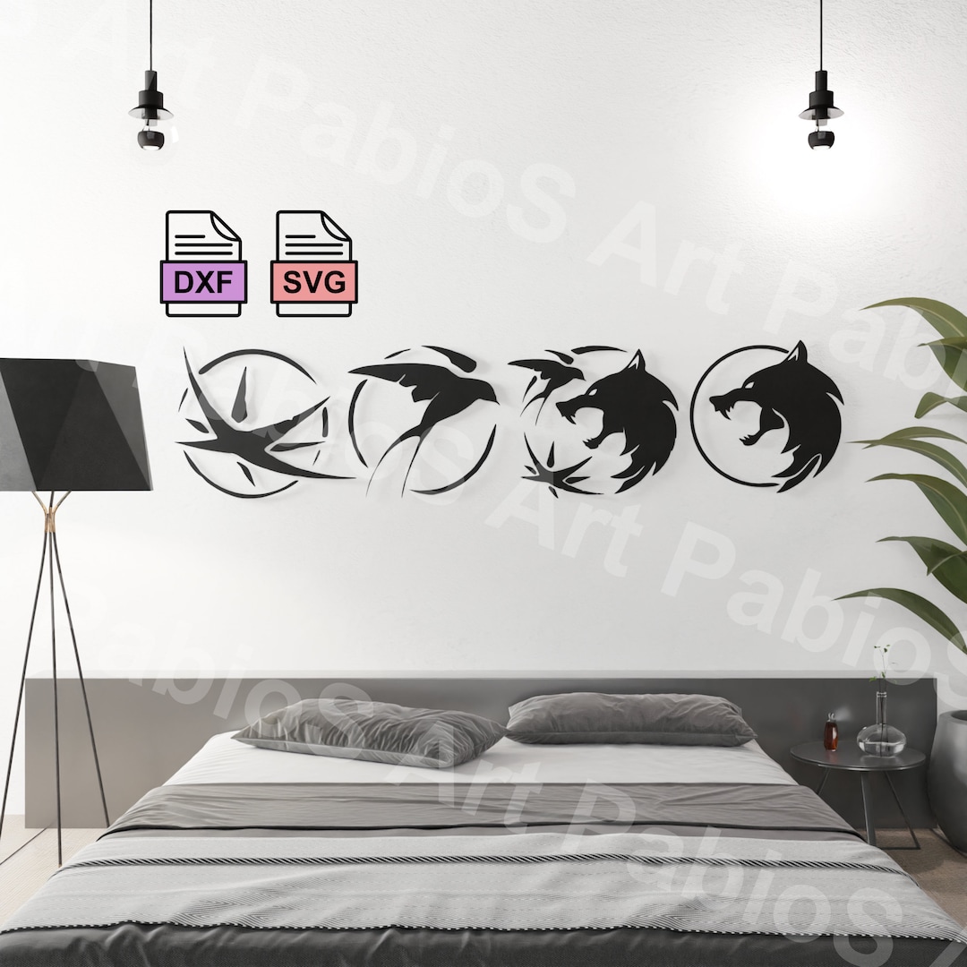 Witcher Logo Symbols Swallow Wall Art Vector SVG DXF Laser Cut Files ...