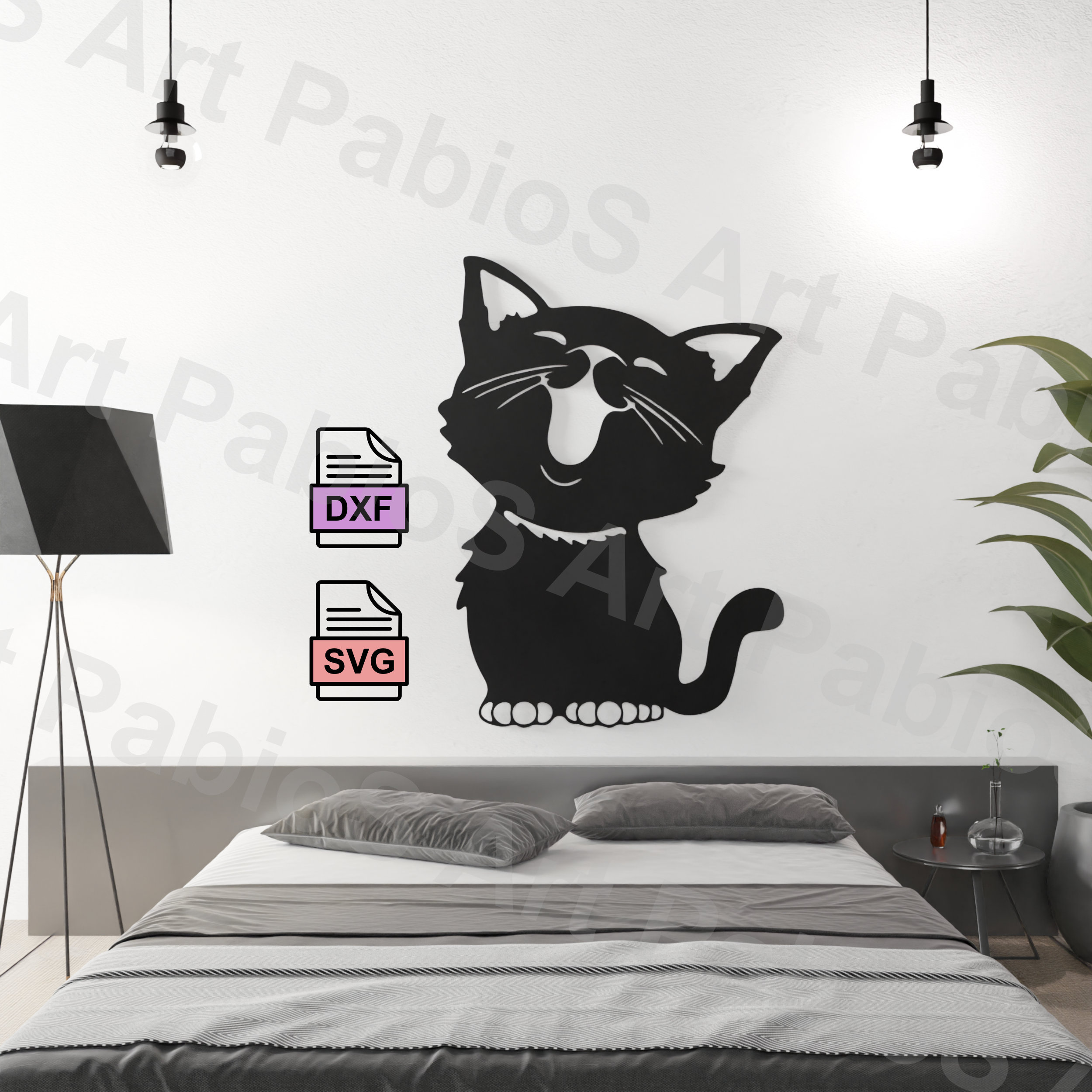 Cute Cat Wall Art SVG File Laser Cut File Kitty Nursery Decor Vector ...