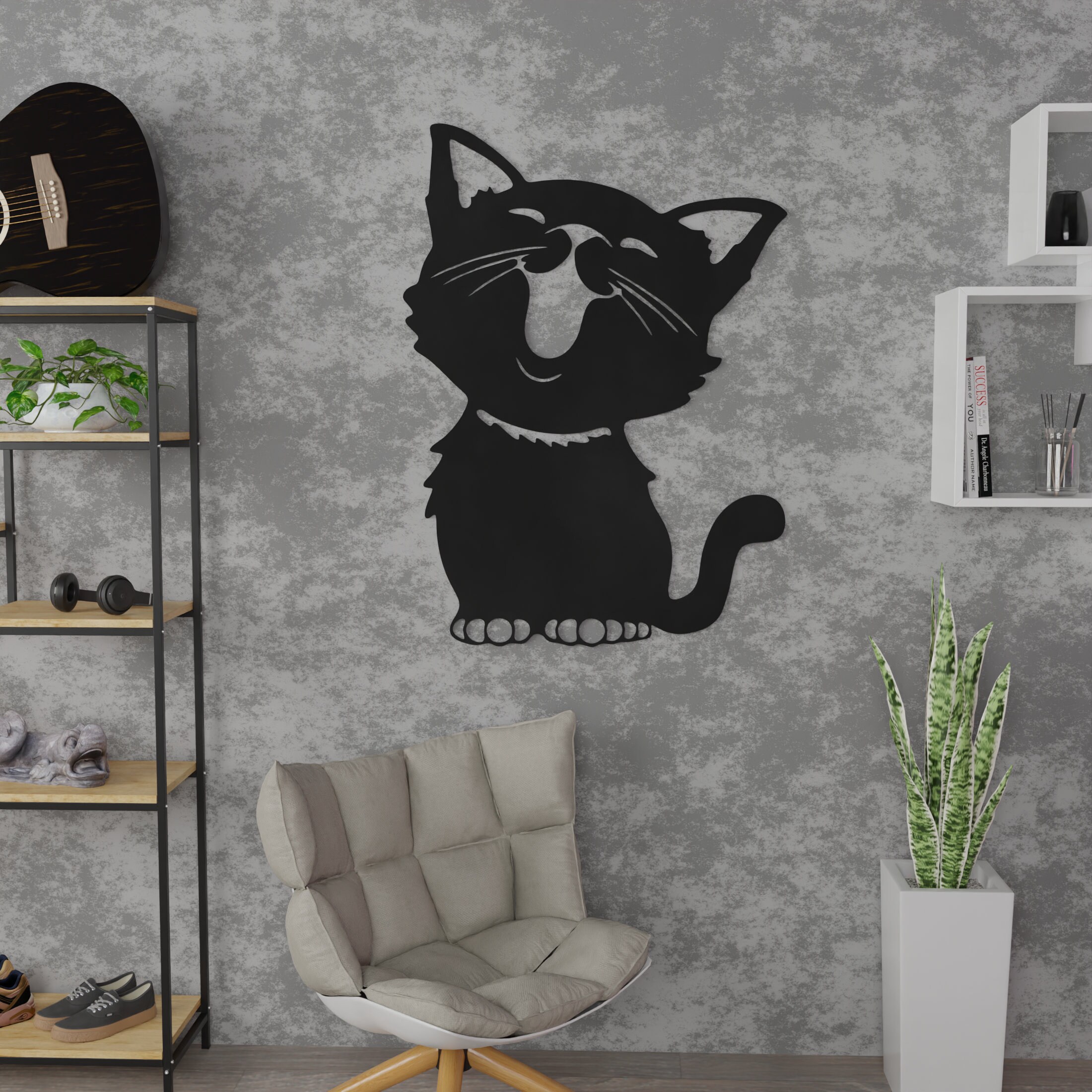 Cute Cat Wall Art SVG File Laser Cut File Kitty Nursery Decor Vector ...