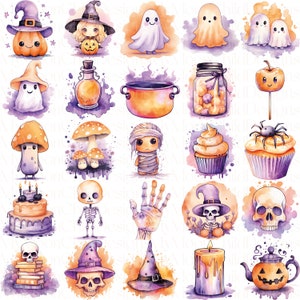 Cute Pastel Halloween Clipart Spooky Season PNG Watercolor Halloween ...