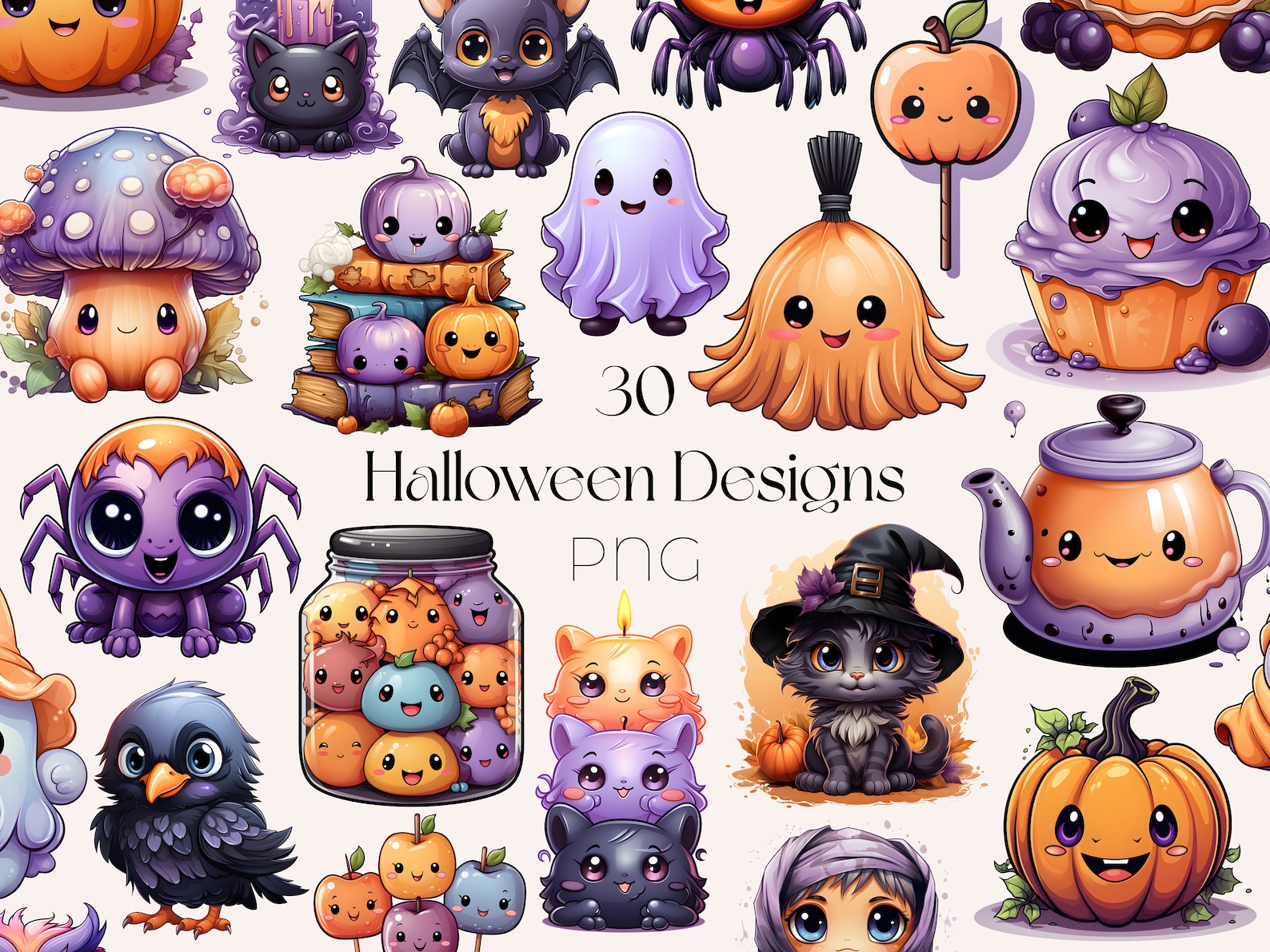 Pastel Halloween Cute Clipart Watercolor Halloween Cute Clipart Bundle ...