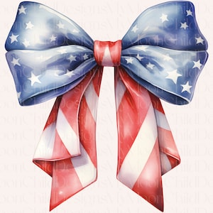 USA Flag Ribbon Bow Clipart Watercolor American Flag Bow PNG Watercolor ...