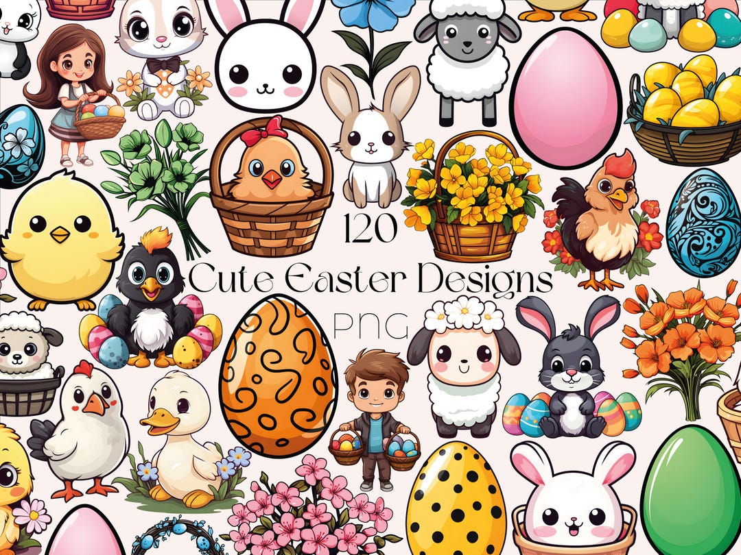 Easter Clipart Spring PNG Cute Easter Clipart Bundle Easter Bunny PNG ...