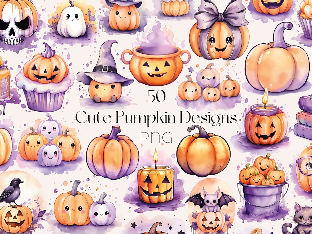 Cute Pumpkin Clipart Pastel Halloween Cute Clipart Watercolor Halloween ...