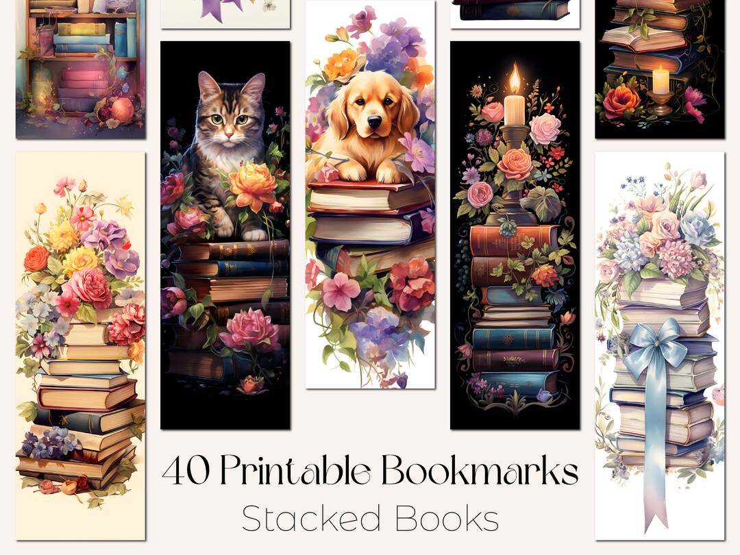 Aesthetic Bookmark Printable Stacked Books Printable Bookmarks for ...