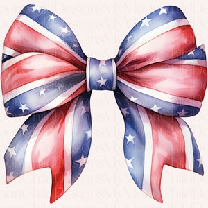 USA Flag Ribbon Bow Clipart Watercolor American Flag Bow PNG Watercolor ...