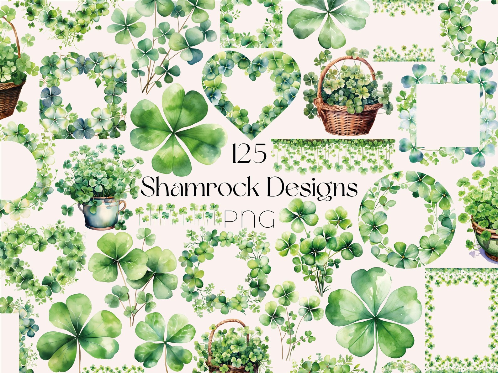 St Patricks Day Clipart Mega Bundle: Watercolor Shamrock PNG (digital ...