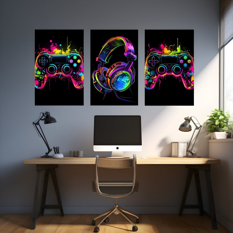 Gaming Poster Neon Gaming Prints Gaming Wall Art Gaming Room Decor ...