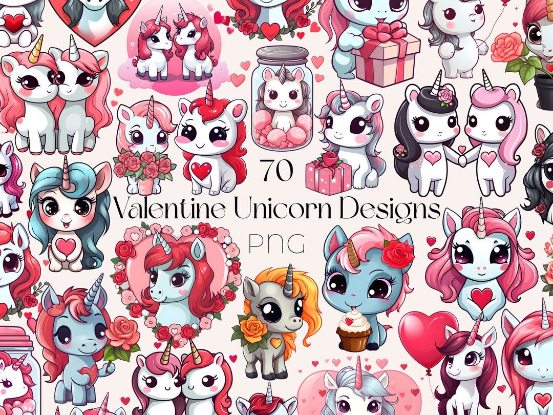 Unicorn Valentine Clipart Valentine Unicorn PNG Bundle Valentines Day ...