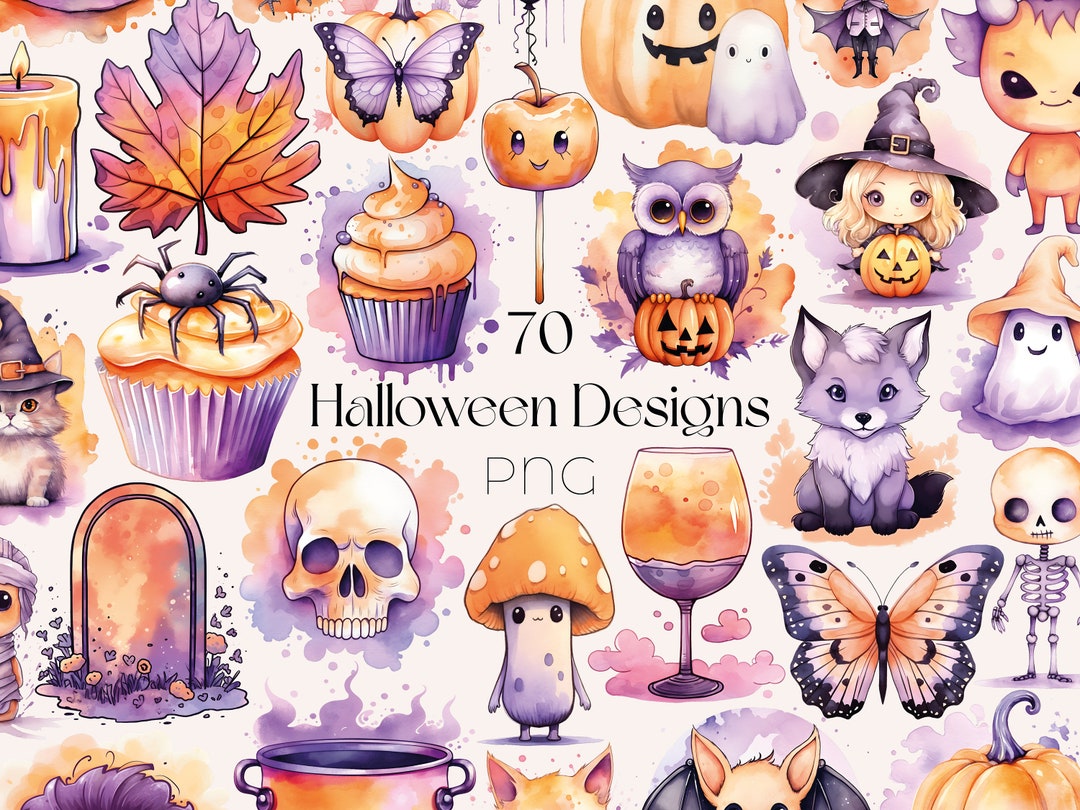 Cute Pastel Halloween Clipart Spooky Season PNG Watercolor Halloween ...