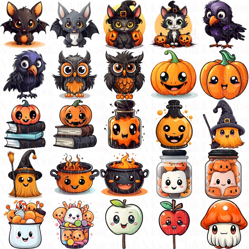 Pastel Halloween Cute Clipart Watercolor Halloween Cute Clipart Bundle ...